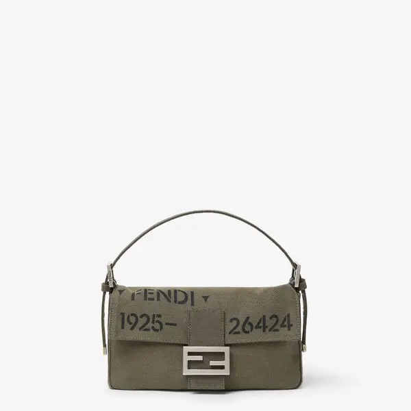 Fendi Baguette® 26424 Khaki Green Canvas Bag With Stencil Print